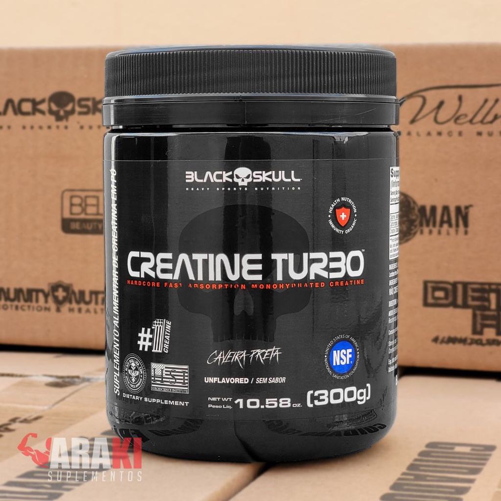 Creatina Turbo 300g Black Skull Caveira Preta Araki Suplementos